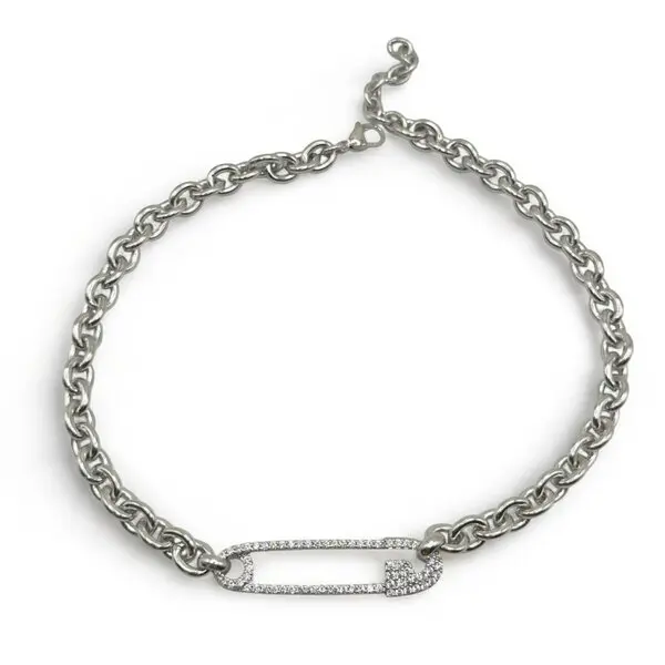 JAGGED HALO JEWELRY Safety Pin Chain Necklace - Silver