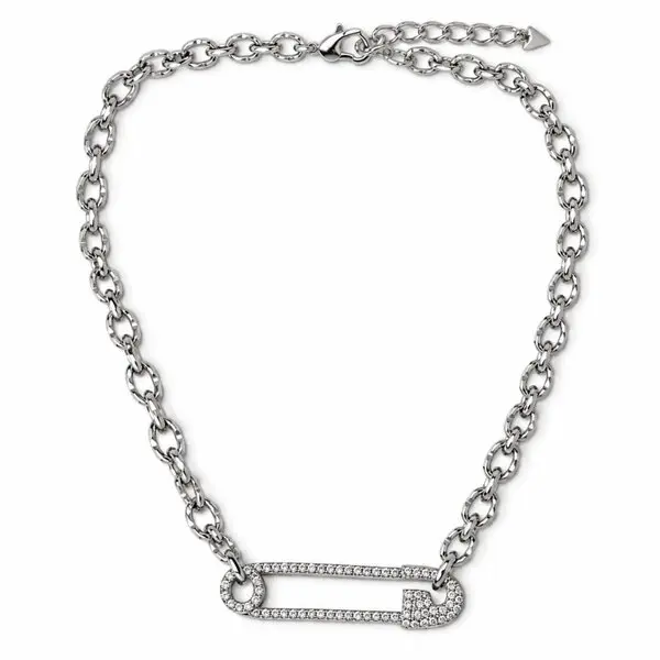 JAGGED HALO JEWELRY Safety Pin Chain Necklace - Silver