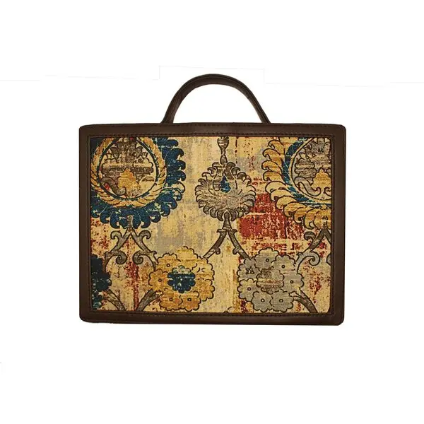 RICHA SHARMA Mini Briefcase In Abstract Art Print Vegan Leather - Brown