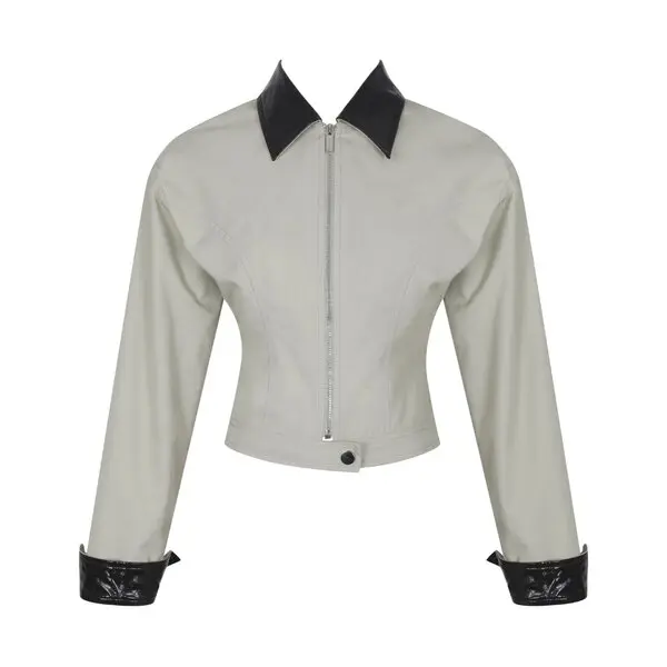 MISS CIRCLE NEW YORK Cotton Gabardine Cropped Zip-up Jacket - Green