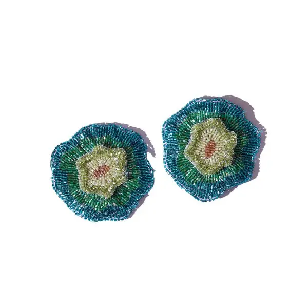 SIMITRI Kiwi Bloom Embroidered Earrings - Gold/green/blue