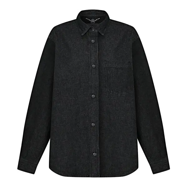 GOC DENIM Oversized Washed Cotton Denim Shirt - Black
