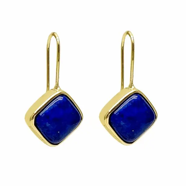 FARRA Square Lapis Hook Earrings - Blue