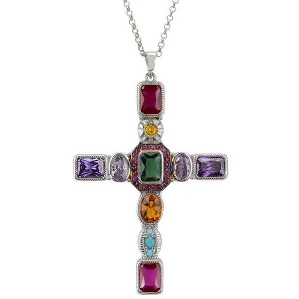 LATELITA Maria Extra Large Gemstone Cross Pendant Necklace - Silver