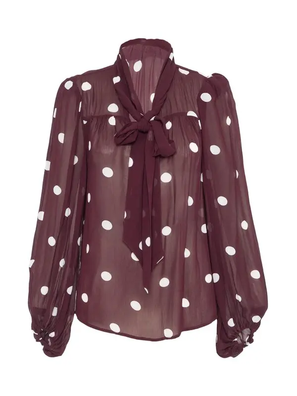 ROSE & NANCY Saphi Polka Dot Print Bow Blouse