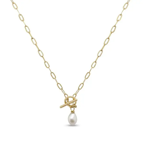 CLEMENCE WREN Gold Paperclip Chain Freshwater Pearl Necklace - Gold/white