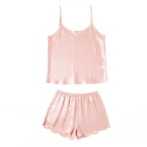 SOFT STROKES SILK Mulberry Silk Camisole And Scalloped Shorts Set - Rose Gold