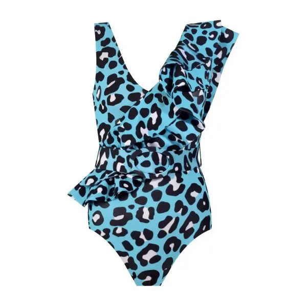 NUR KARAATA Leopard Print One Piece Swimsuit - Blue