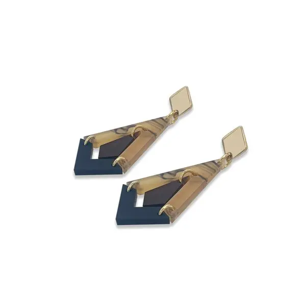 TOOLALLY Art Deco Diamond Drop Earrings - Brown