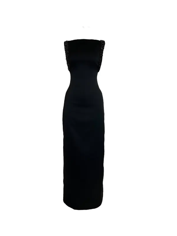 JANE GALA Embroidered Armhole Boatneck Gown