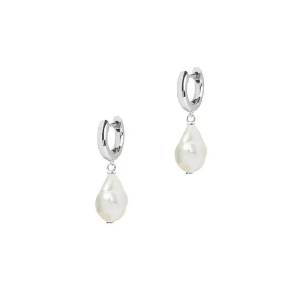 MURU Freshwater Pearl Drop Huggie Earrings - Silver
