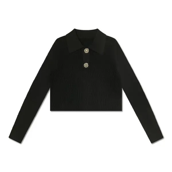 ROCH PEREL Knit Top With Rhinestone Buttons