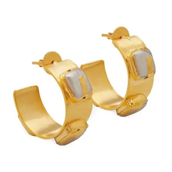 DHWANI BANSAL Lune Hoop Earrings With Baroque Pearls - Gold/white