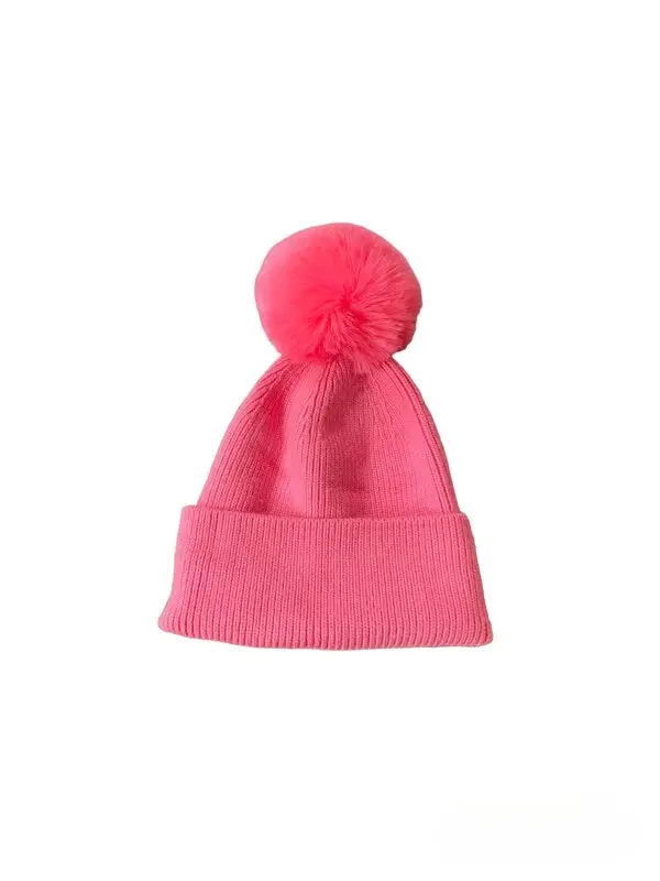 LULA-RU Cashmere Beanie With Faux Fur Pom
