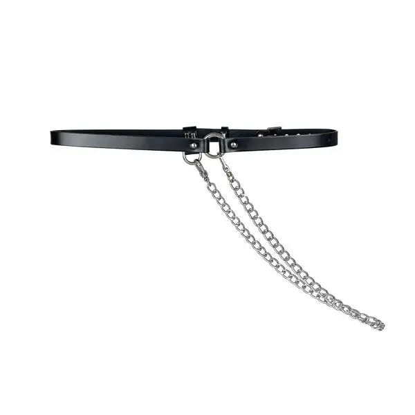 HAUTE CUIR Skinny Leather Belt With Chain Detail - Black