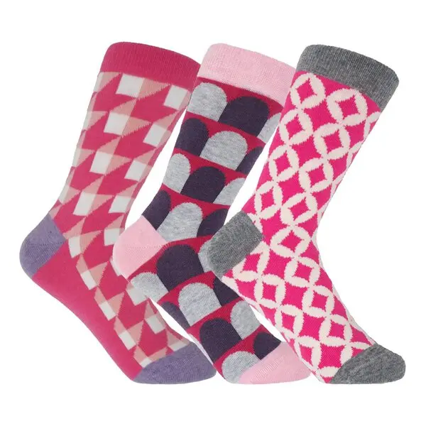 PEPER HAROW - MADE IN ENGLAND Bundle Of Three Patterned Crew Socks - Pink