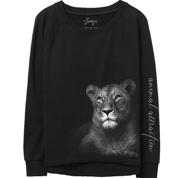 ZENZEE Lioness Animal Print Crewneck Sweatshirt - White/black