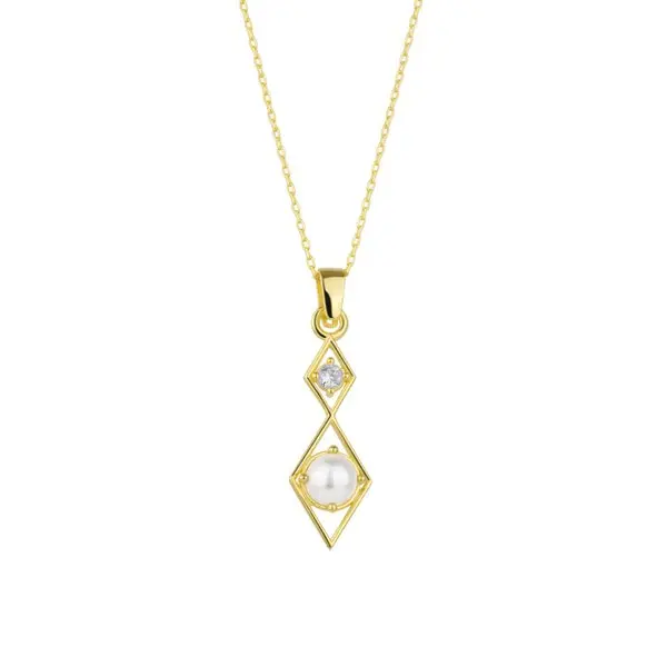 SPERO LONDON Sterling Silver Rhombus 3d Pearl Pendant Necklace - Gold