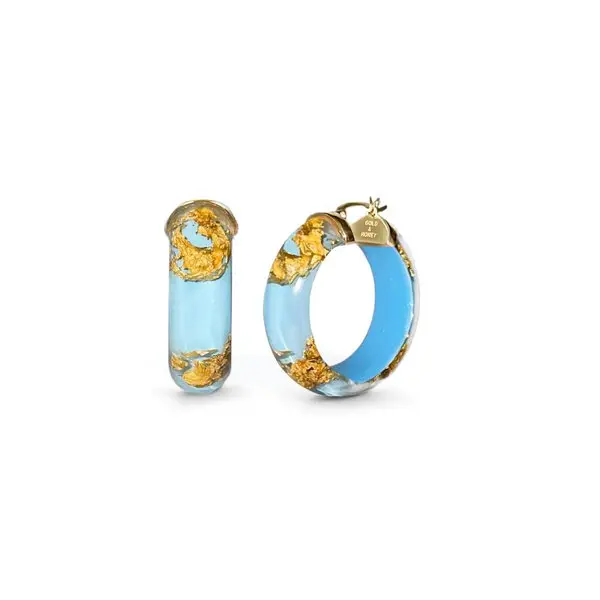 GOLD & HONEY 24k Gold Leaf Huggie Hoop Earrings - Gold/blue