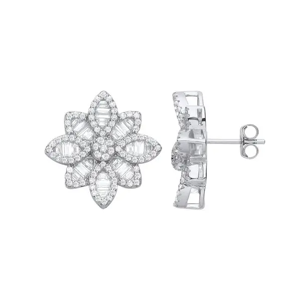 MEJOMA Floral Radiance Stud Earrings - Silver