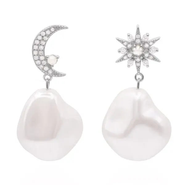 LUNA CHARLES Seraphina Pearl Drop Earrings - Silver