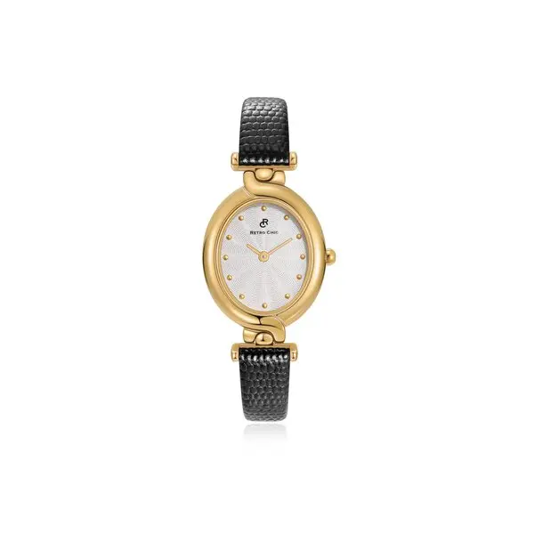 RETRO CHIC Ellipse Watch With Leather Strap - Black/gold