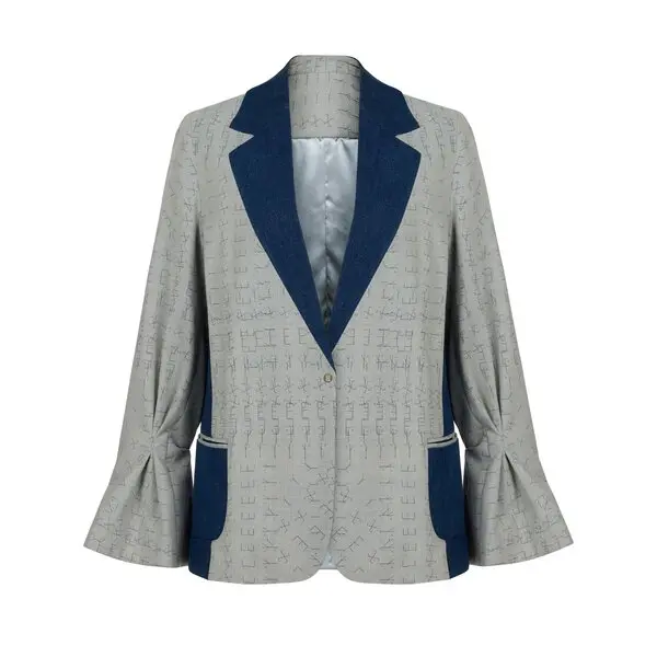 MAYAMU Oz Denim Detailed Pleated Sleeve Jacket