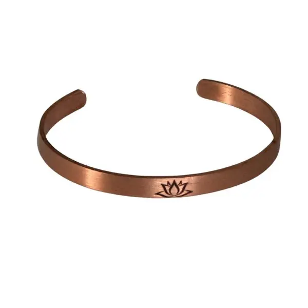 ANATOLIACRAFT Engraved Copper Lotus Cuff Bracelet - Brown