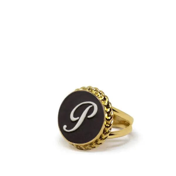 VINTOUCH ITALY Initial P Signet Ring - Gold/black
