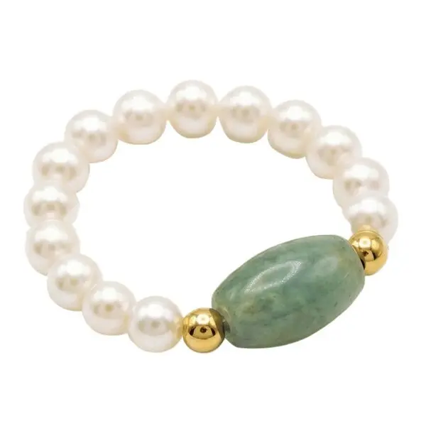 SEREE Isa Jade And Pearl Ring - Green