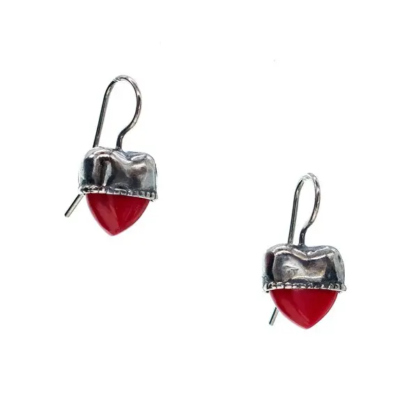 GEM KINGDOM Sterling Silver Heart Drop Earrings - Silver/red