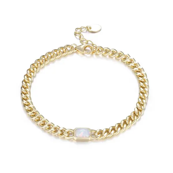 KAMARIA Emerald Cut Opal Curb Chain Bracelet - Gold