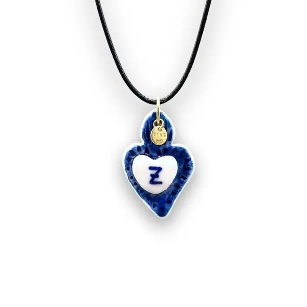 Tiké Jewels Blue Sacred Heart Initial Letter Z Porcelain Choker Necklace - Gold