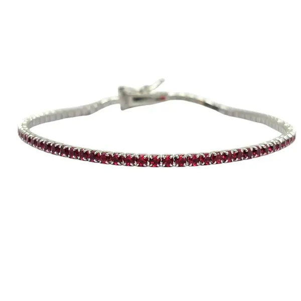 HARFI Ruby Gemstone Sterling Silver Tennis Bracelet - Red/silver