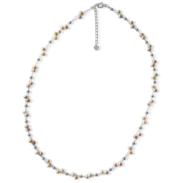 FV JEWELLERY Silver Wire Layered Pearl Necklace - Gray