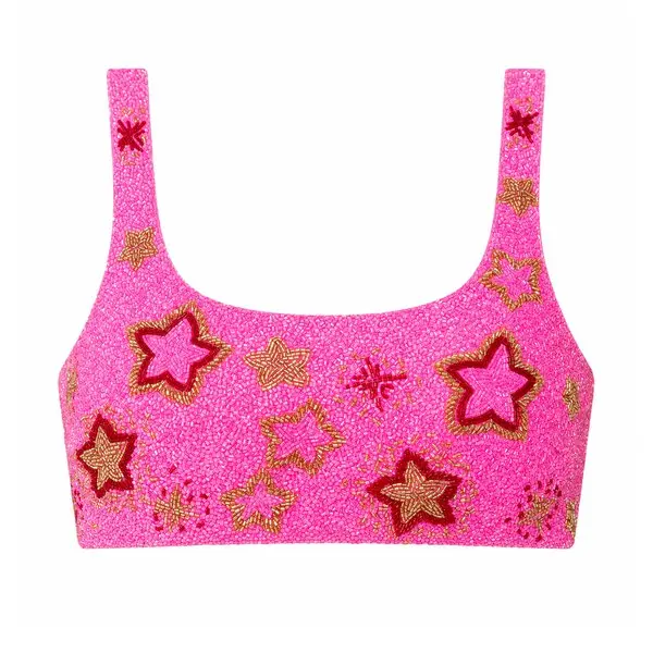 SELF-ADORE Hand-beaded Embellished Bikini Top - Pink/red