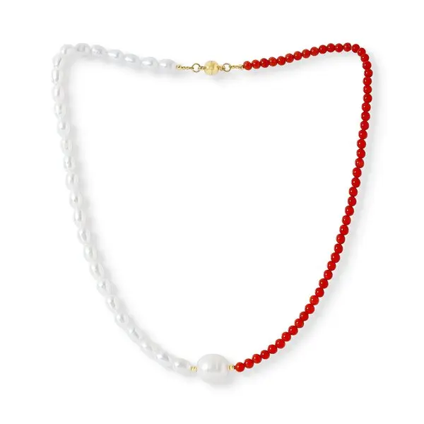 PEARLS OF THE ORIENT ONLINE Coral & Cultured Freshwater Pearl Necklace - White/red