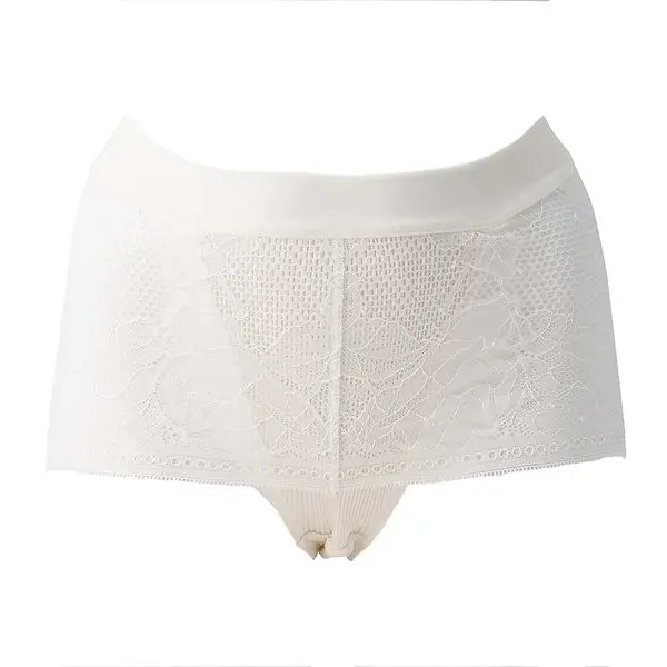AROMATIQUE Ecru Ribbed Silk Maxi Panty With Lace – Breathable, Hypoallergenic Comfort - White