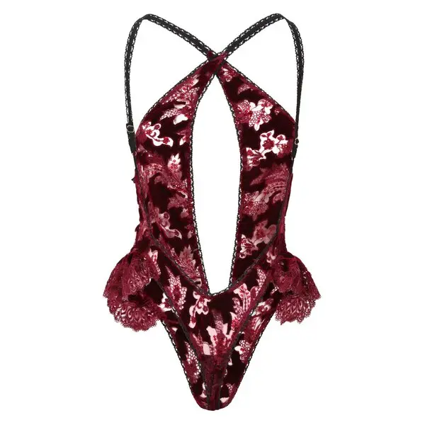 BELLE ET BON BON Velvet Morello Cherry Bodysuit - Red