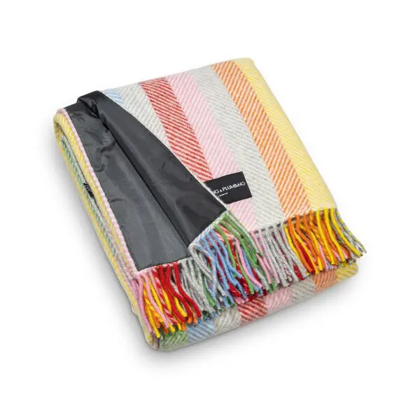 HEATING & PLUMBING LONDON Pure New Wool Picnic Blanket Rainbow - Black/gray