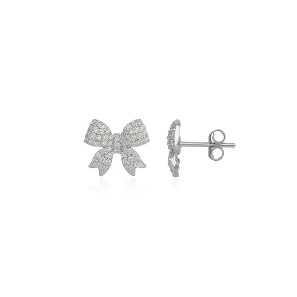 SPERO LONDON Bowtie Ribbon Sterling Zirconia Stud Earrings - Silver