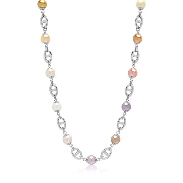 NIALAYA JEWELRY Mariner Chain Necklace With Pearls - Silver