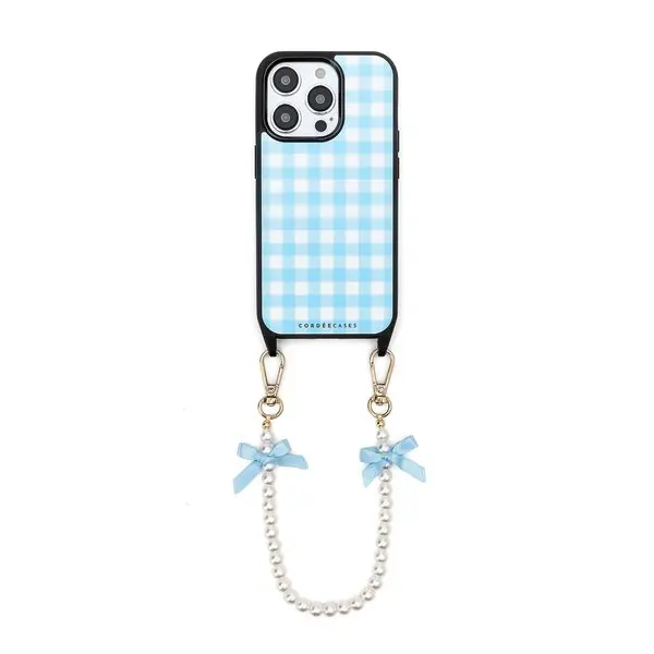 Cordée Cases Blue / White Gingham Darling Phone Wristlet Set Powder Blue Magsafe - Blue/white