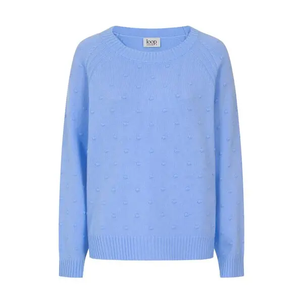 LOOP CASHMERE Bobble Crew Neck Cashmere Sweater - Blue