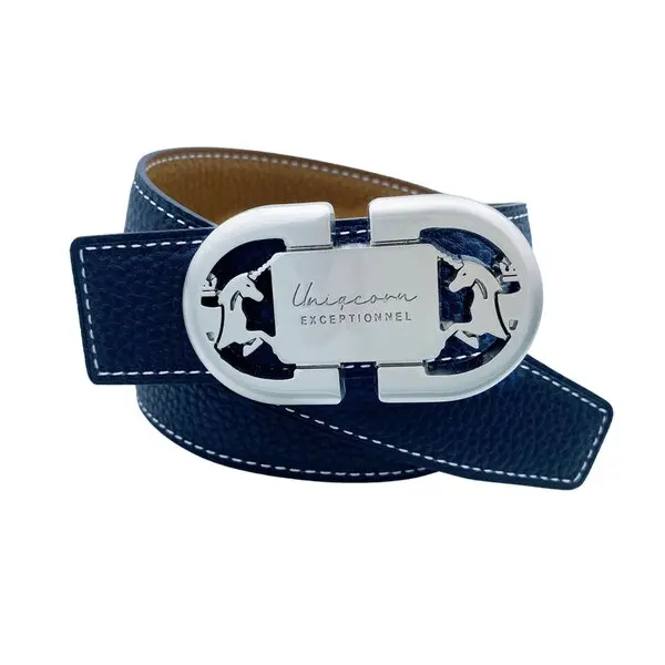 CHAMPAGNE & HORSES Reversible Leather Belt With Silver Buckle - Black