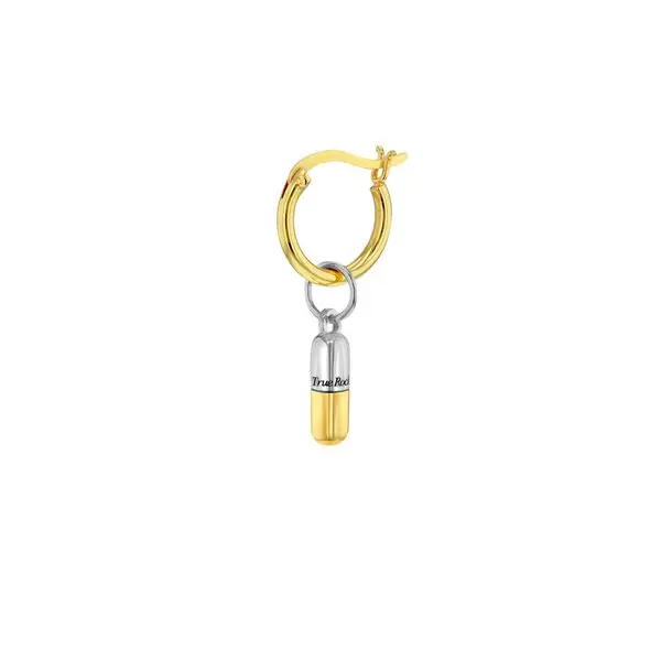 TRUE ROCKS Sterling Silver & 18kt Plated Mini Pill Charm Hoop Earring - Gold