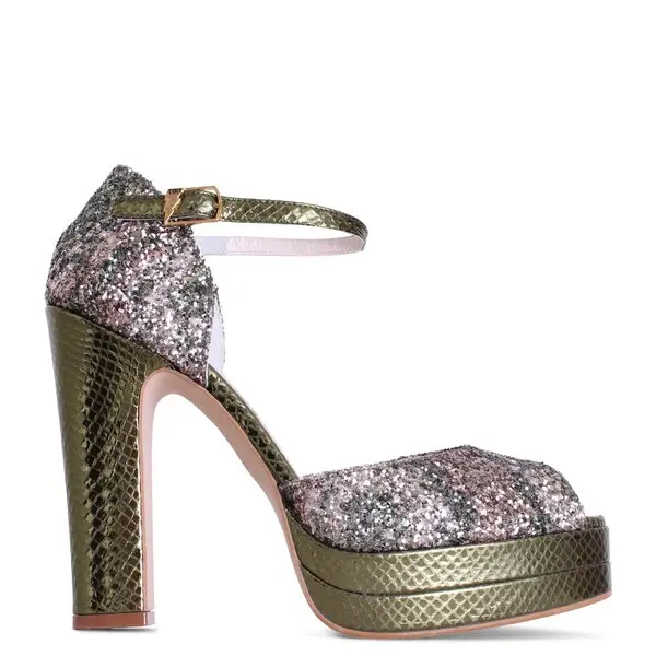 TERRY DE HAVILLAND Lena Crystal Platform Block Heel - Green