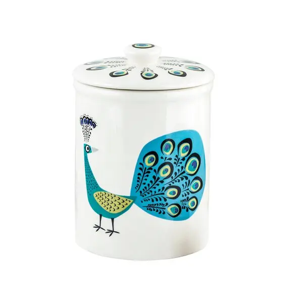 HANNAH TURNER White / Blue Peacock Storage Jar - White/blue