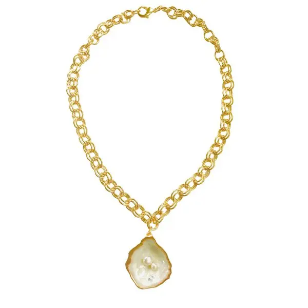 THE PINK REEF Hand-painted Oyster Pendant Necklace - White