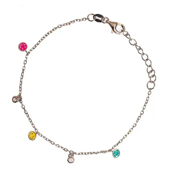 EBRU JEWELRY Sterling Silver And Diamond Rainbow Smiley Face Charm Bracelet - Blue/silver